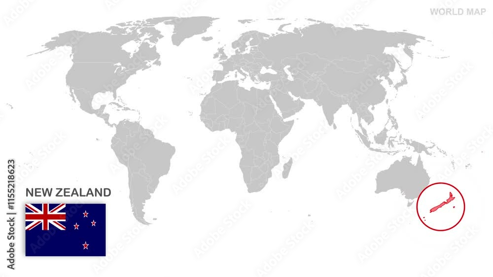 New Zealand Map, highlighted in the world map, New Zealand Map video ...