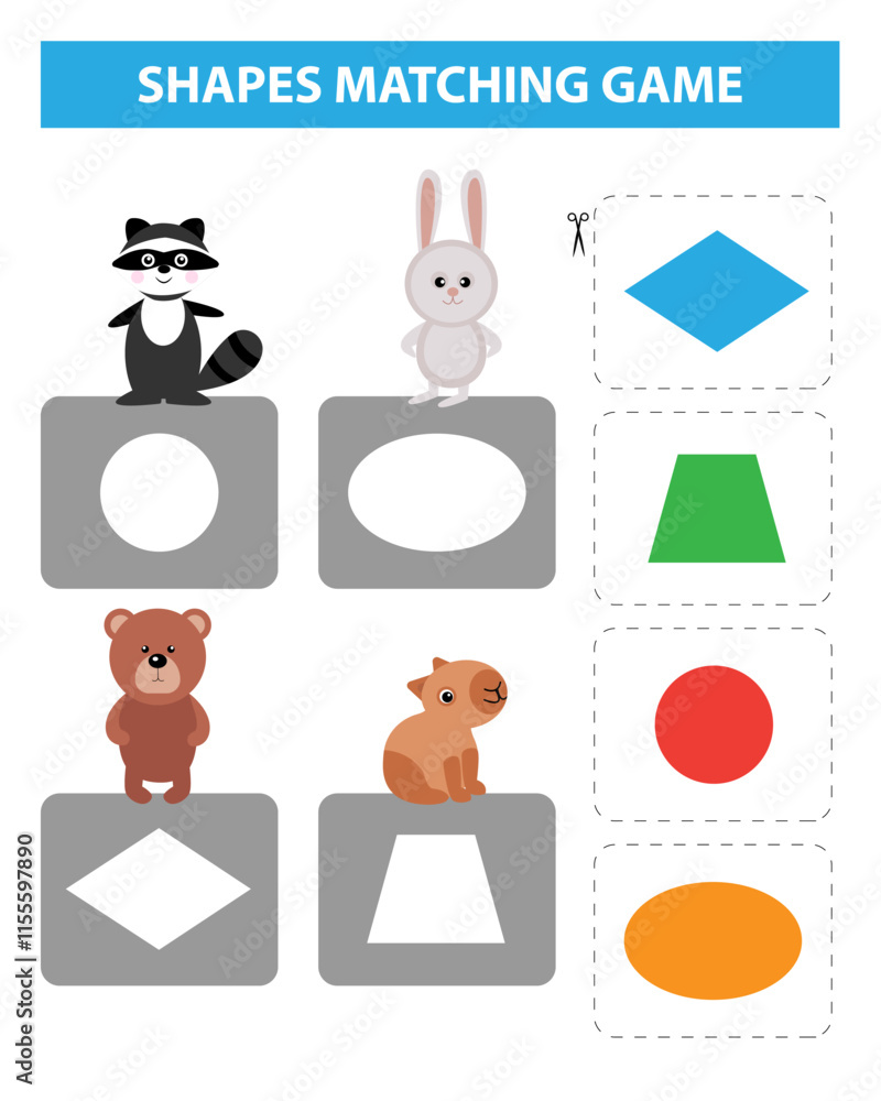 Game for children of learning the names of the shapes with animal ...