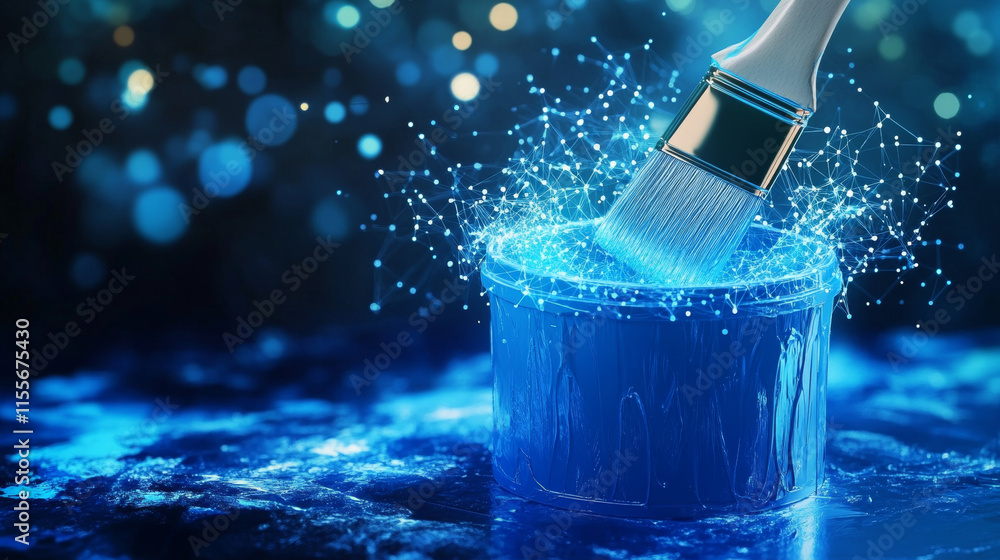 The hologram is blue paint. A can of paint with a brush made of ...