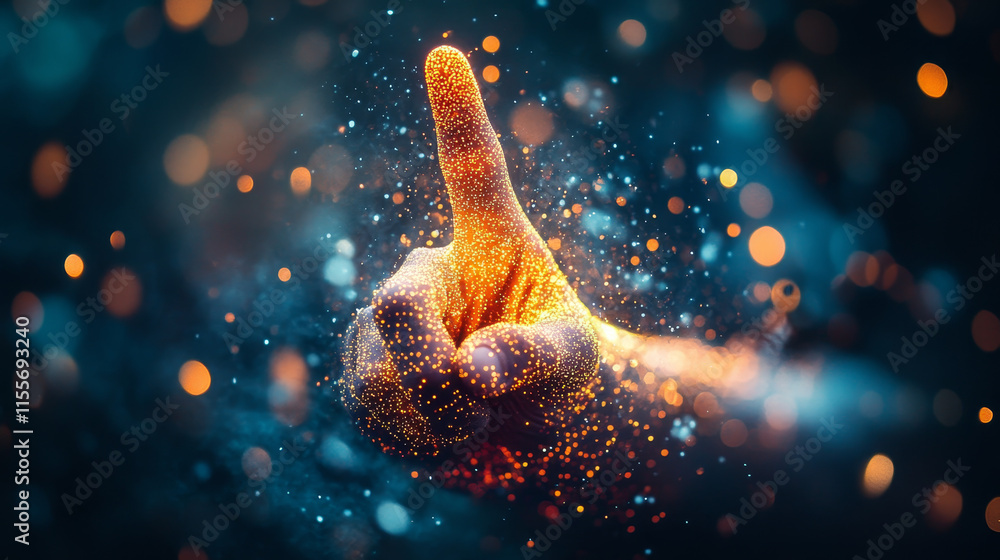 Hologram middle finger. A holographic projection of a middle finger ...