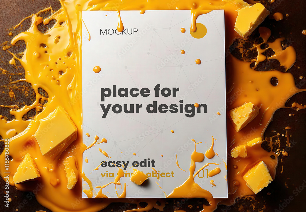 Vertical Page Poster Sign Mockup with Melted Cheddar Cheese Stock ...