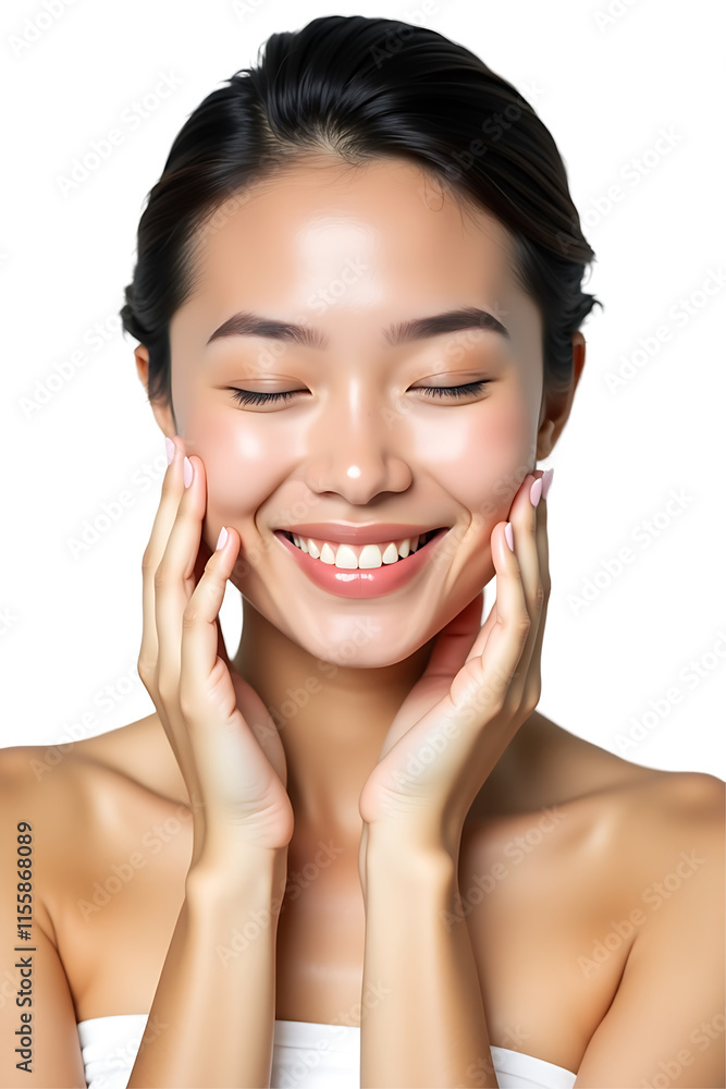 Beauty face woman skincare model smiling natural healthy skin closeup ...