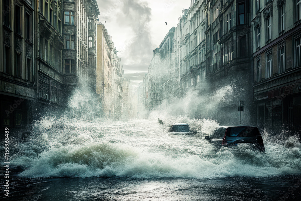 Dramatic flooding in a city where streets have been turned into raging ...