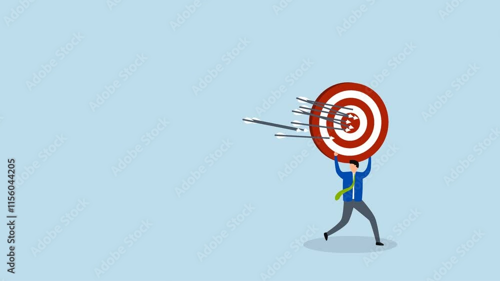 Chasing for target achievement, 4k animation of businessman carrying ...