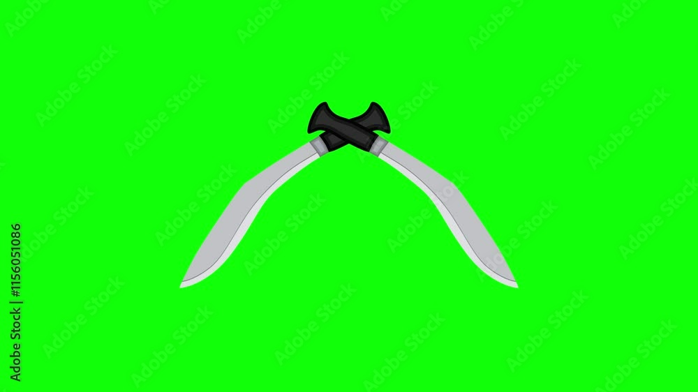 crossed kukri knife animation. fighting survival knife motion on green ...