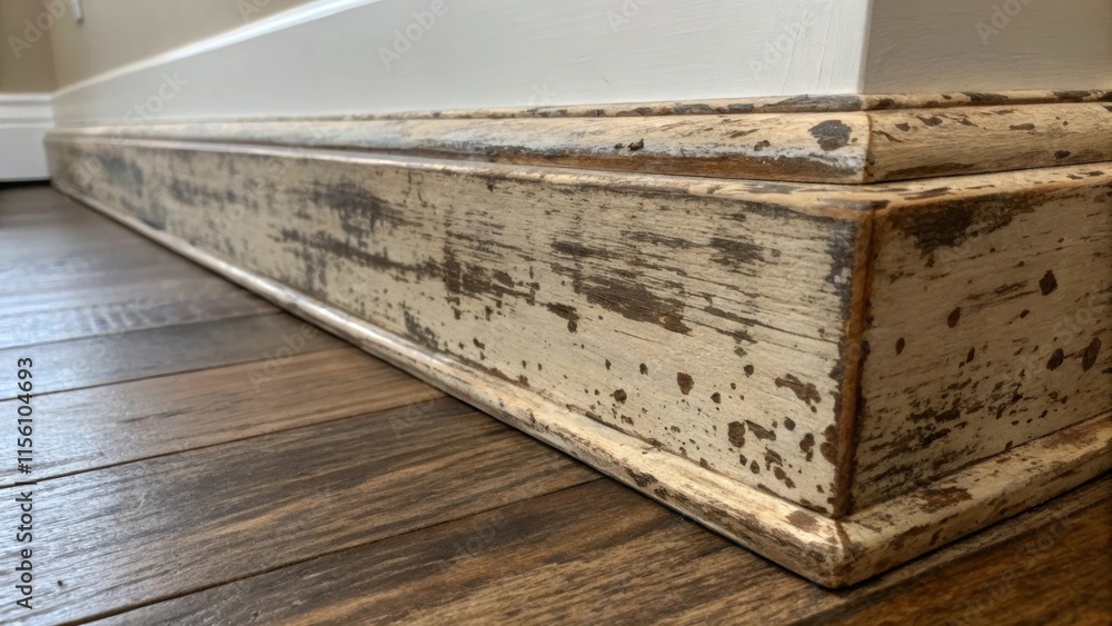 Poster A weatherbeaten baseboard with a rough texture showcases areas ...