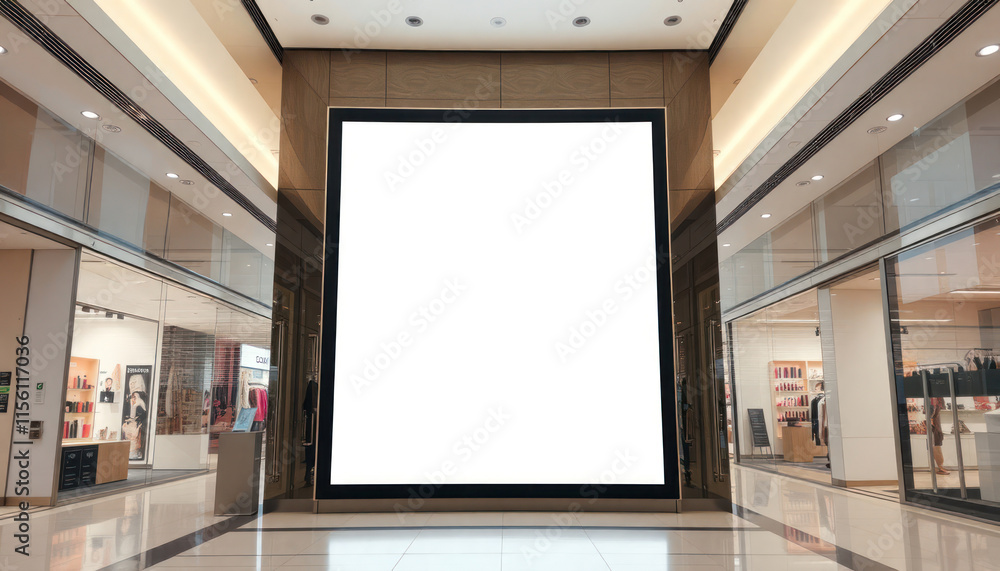 Blank LED screen billboard in shopping mall corridor. Cosmetics store ...