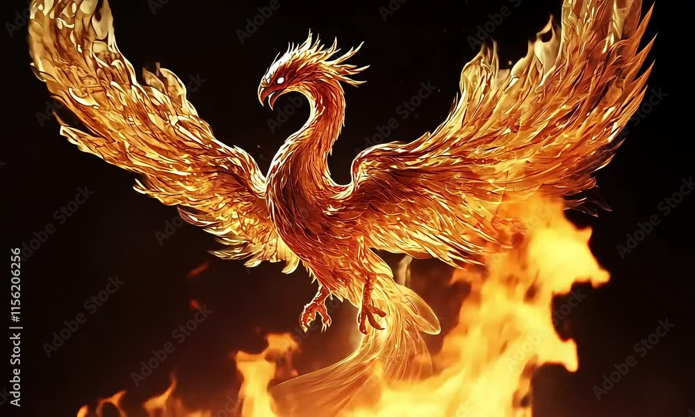 Majestic and Fiery Phoenix Rising from Flames, Symbolizing Rebirth ...
