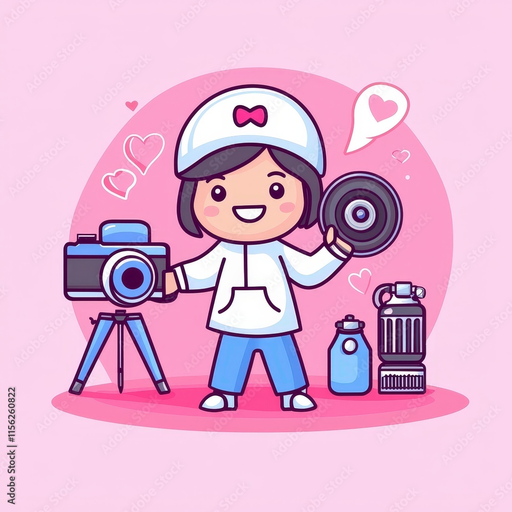Whimsical Cartoon Character Joyfully Holding a Camera Capturing Moments ...