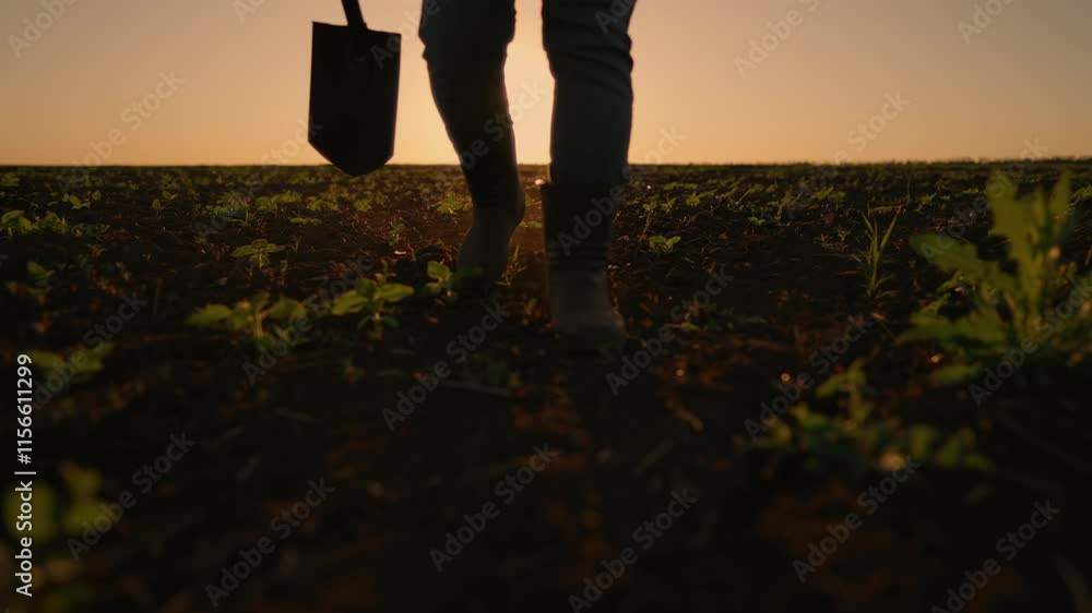 Agribusiness and soil cultivation, legs of farmer stepping on ground ...