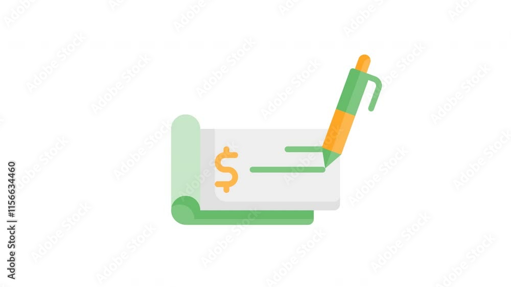 Animated Cheque icon in flat style, suitable for banking, financial ...