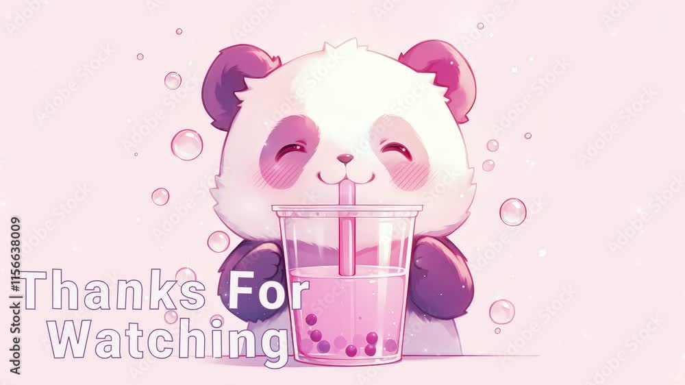 Cute panda enjoying a bubble tea in a charming pastel setting thanks ...