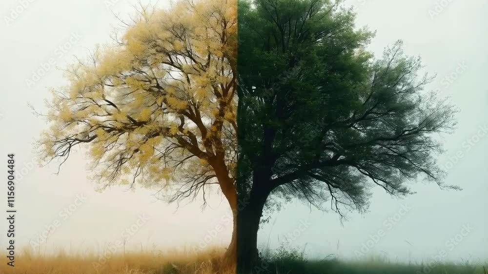 A tree, half bare and half healthy representing the difference between ...