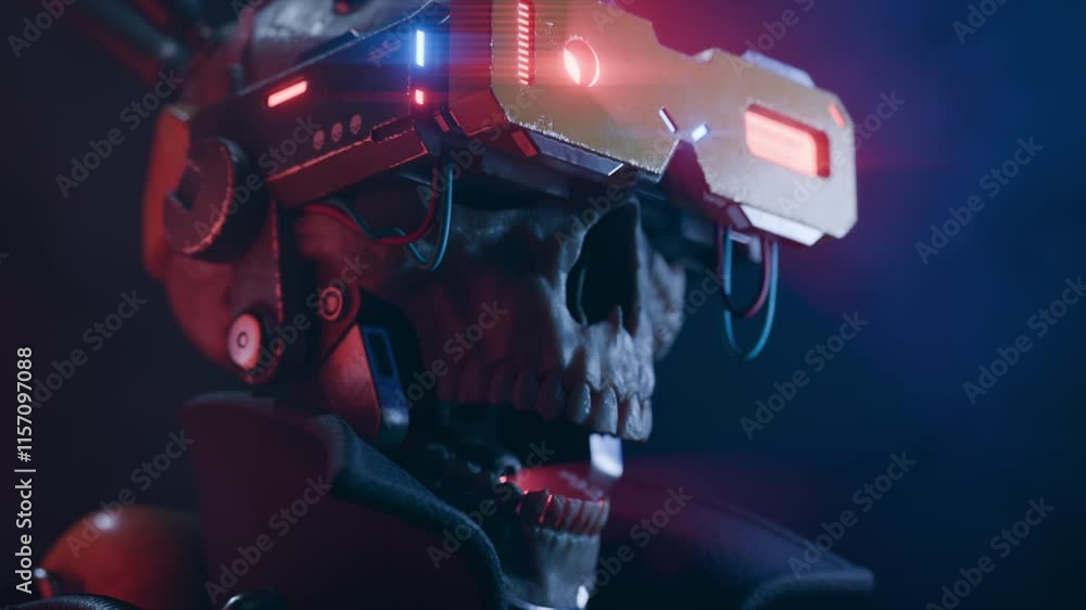 Portrait of scary cyberpunk human skull with opening mouth using ...