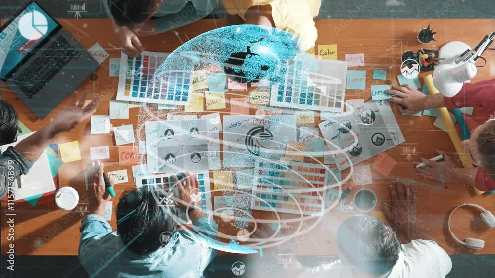 Top view of creative designer working together brainstorming idea by ...