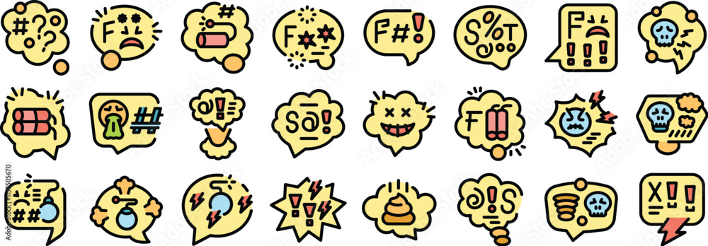 Collection of colorful speech bubbles with swear words, insults, and ...