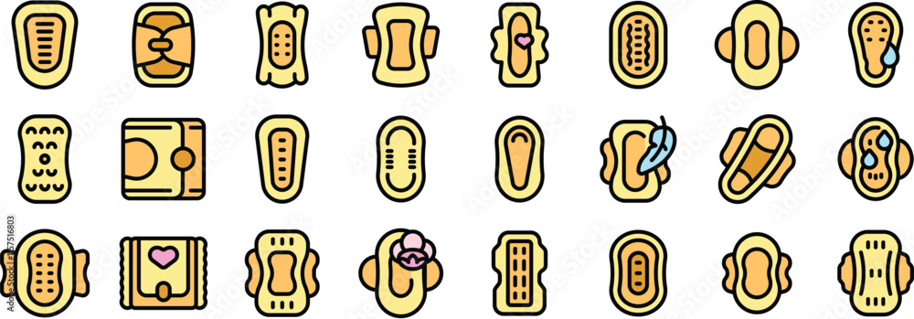 Different types of sanitary pads for feminine hygiene, showcasing ...