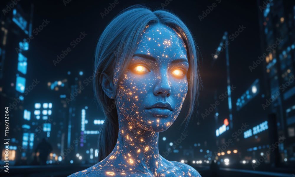 A surreal female figure whose body is made up of constantly shifting ...