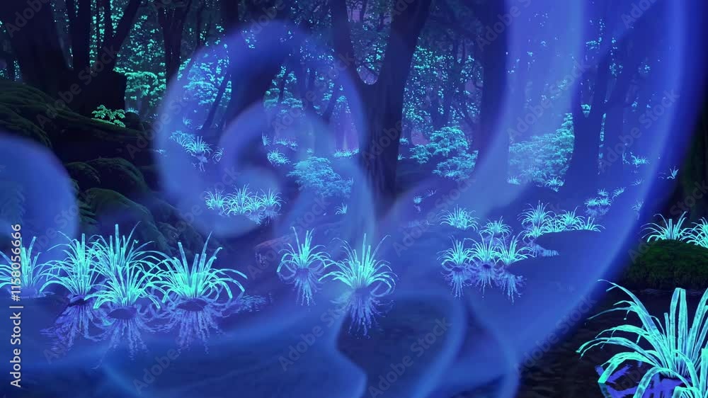 Fantastical Video Game Environment, Ethereal Blue Swirl of Light with ...