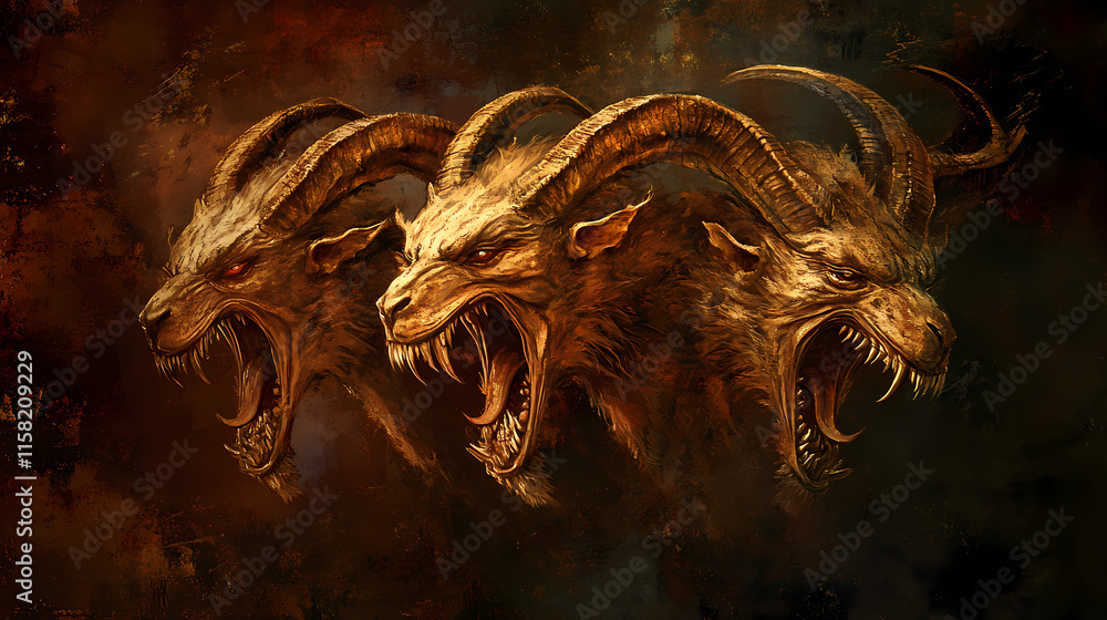 Poster The mythical creature chimera in greek mythology with three ...