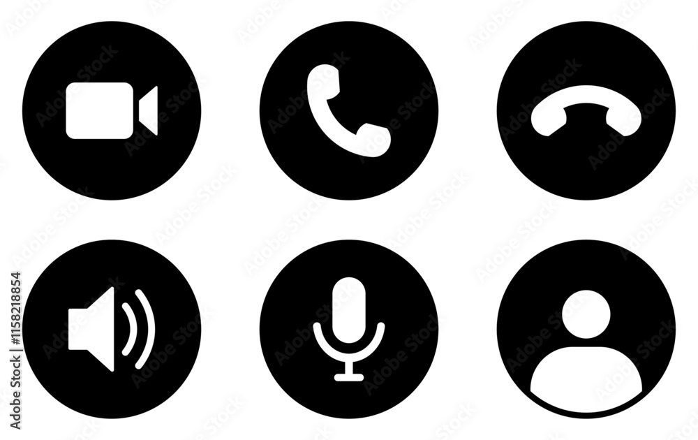 Collection of buttons for the phone call user interface. Video ...
