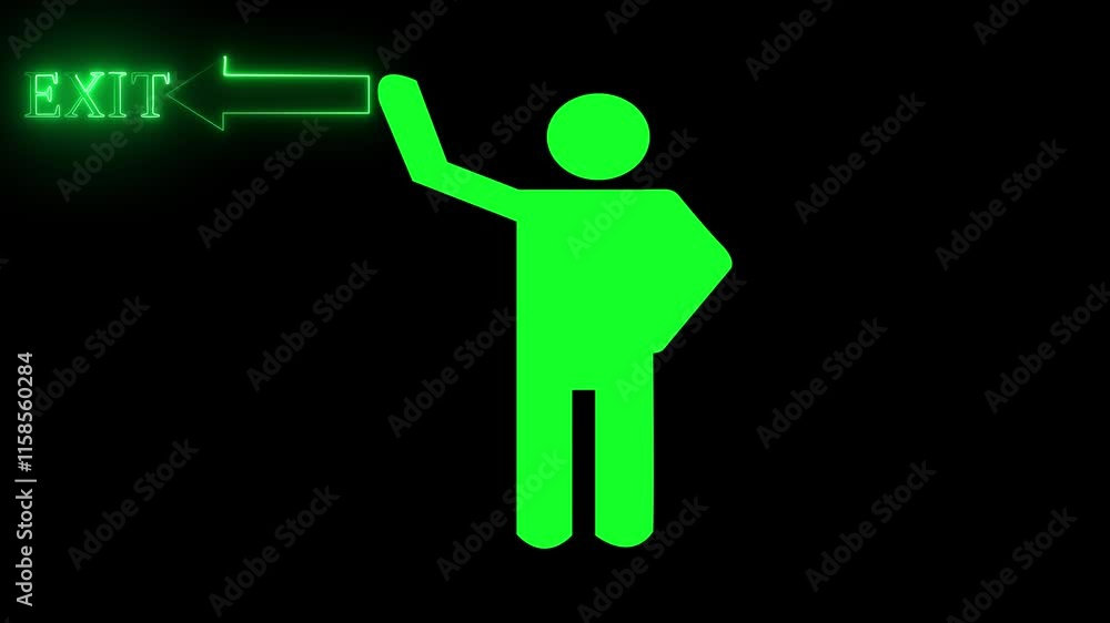 neon exit symbol icon .Emergency exit sign with stick figure running at ...