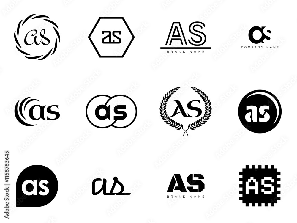 AS logo company template. Letter a and s logotype. Set different ...