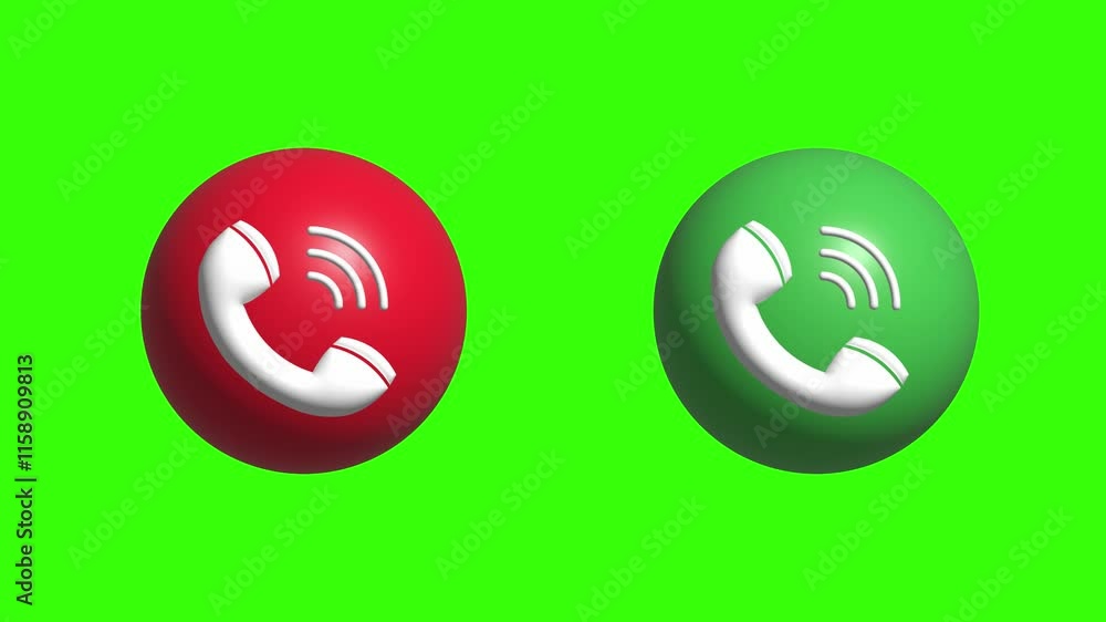Red color call ending button and green accept button animation on green ...