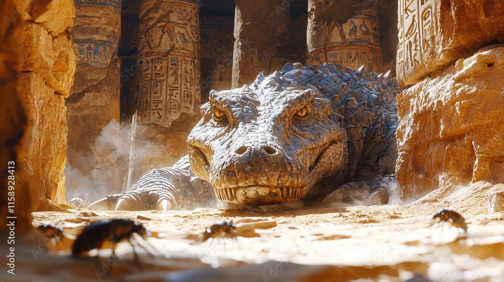 Ancient Egypt's Guardian: A colossal crocodile rests amidst the ruins ...