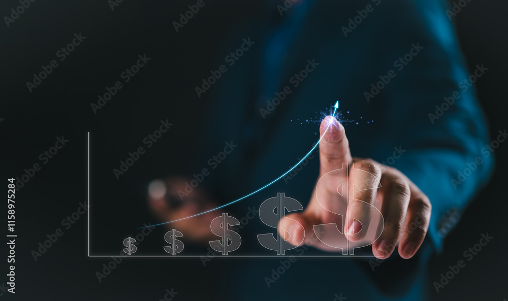Poster Inflation Concept With Businessman drawing Dollar Chart and ...