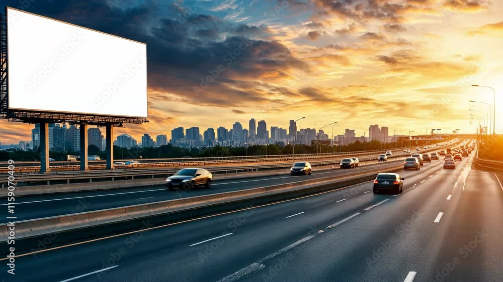 A high resolution photograph of a pristine, blank billboard standing ...