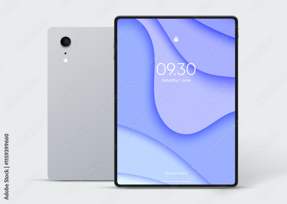 3D Tablet frame less blank screen. Empty screen device tablet mockup element. Can be used for ...