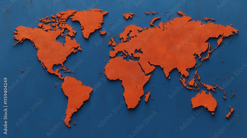 World Map in Orange Color on Blue Background for Creative Projects ...