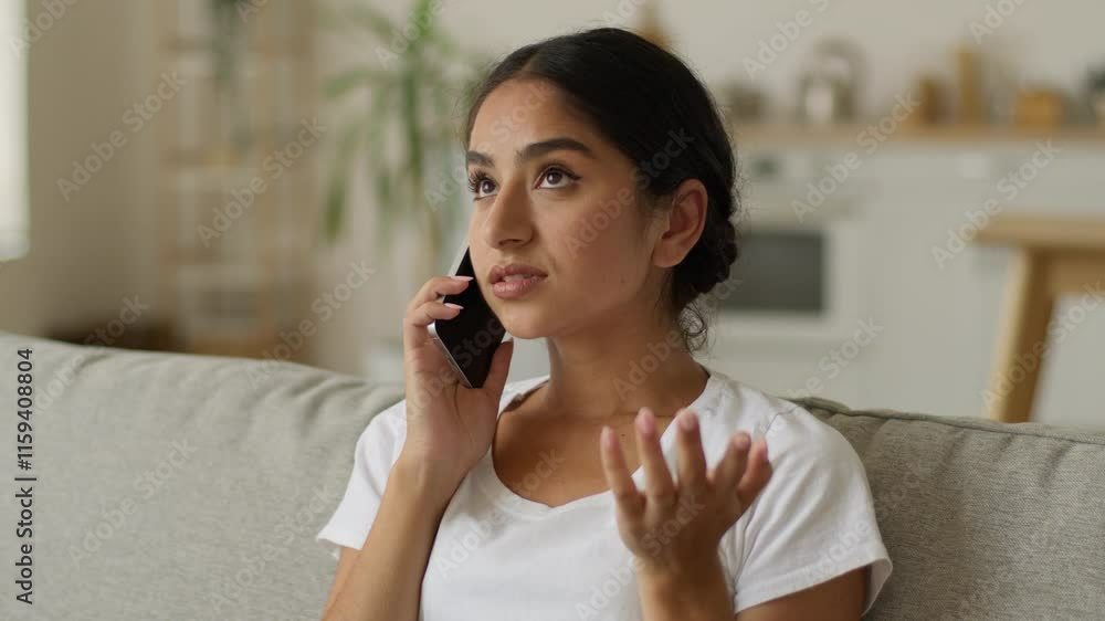 Indian woman Arabian female girl lady buyer client confused hesitate ...