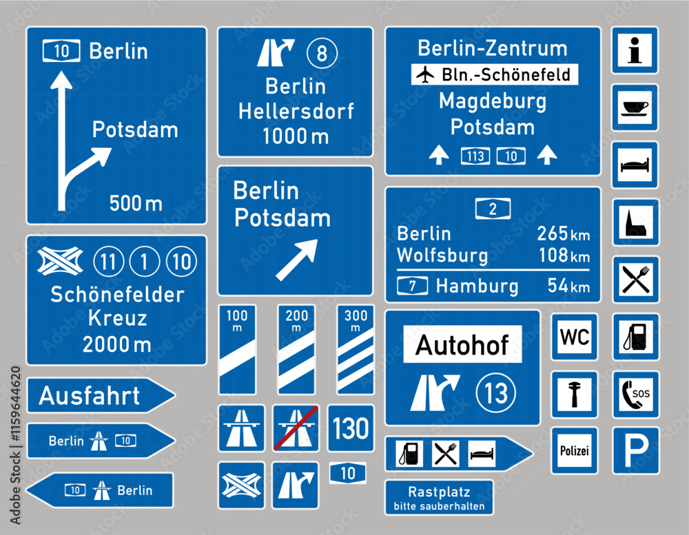 Poster Deutsche Autobahnschilder, Wegweiser, Ankündigungstafeln als ...