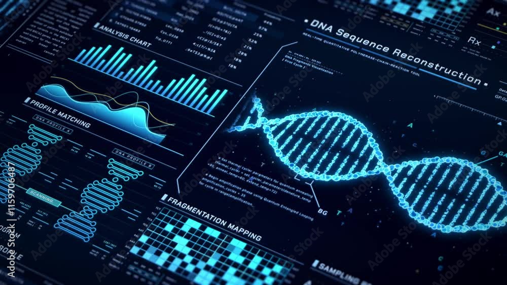 DNA Helix analysis visualization data, genome sequence ui screen ...