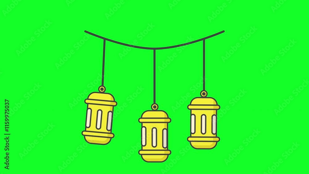 Ramadan Ornament Lantern Animated Illustration Icon On Green Screen ...