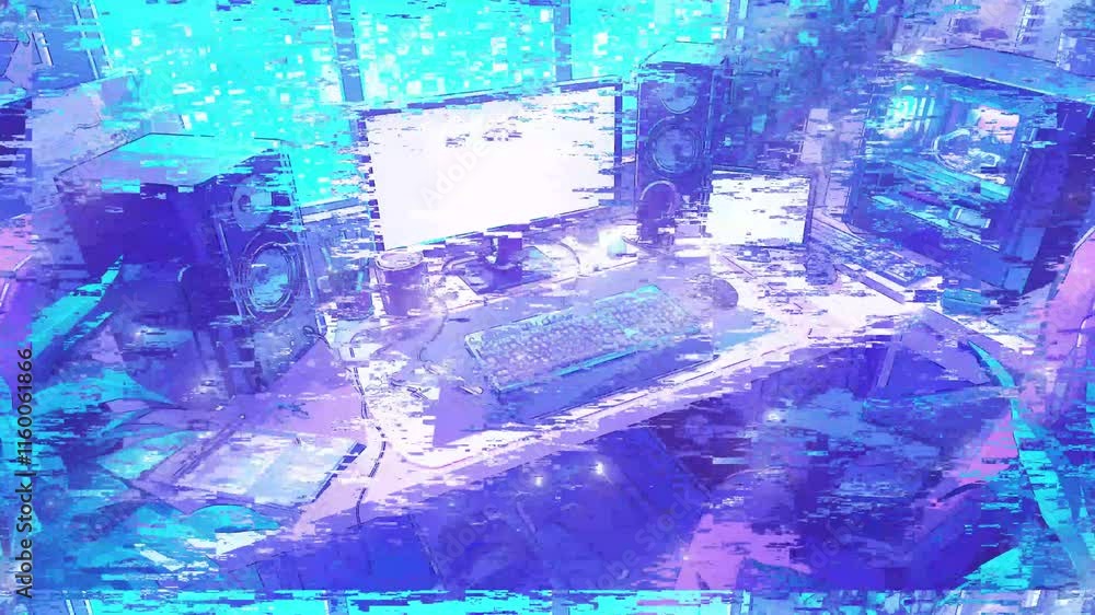 A calm, purple-lit workspace perfect for focused streaming. glitch ...