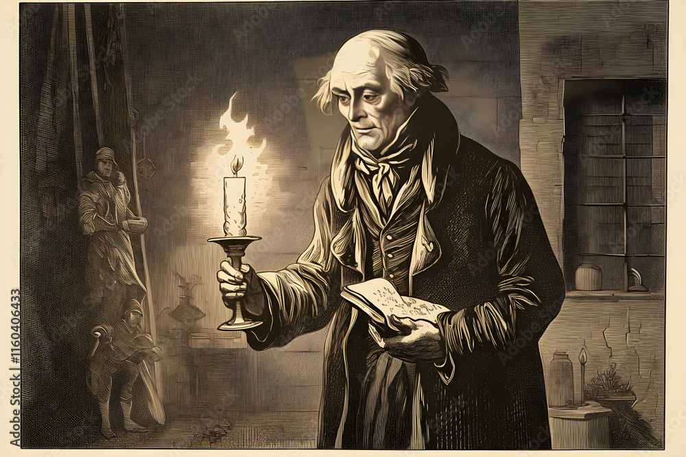 Victorian Era Illustration of Ebenezer Scrooge from Charles Dickens' 'A ...