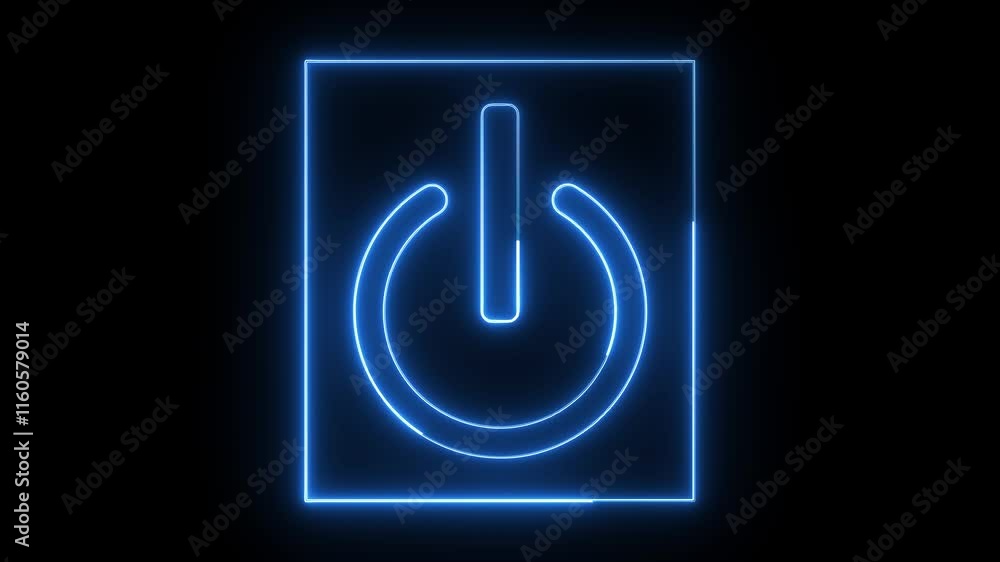 blue color power button animation icon neon glowing round switch screen ...