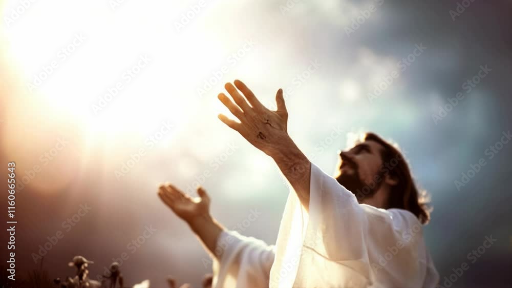 Love and faith and salvation concept of Jesus Christ reaching out with ...