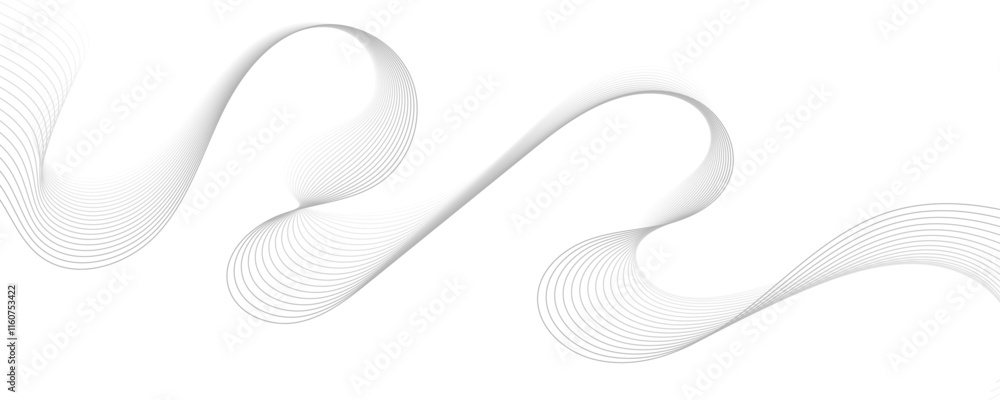 Valokuva Abstract gray wave dynamic curve lines on transparent ...