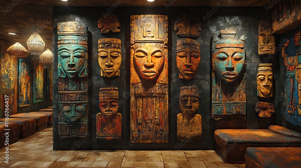 African art wall with ancient background engraving showcases creative ...