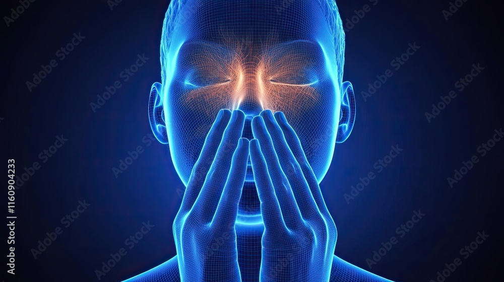 Sinus pain, pressure, and inflammation shown in a medical illustration ...
