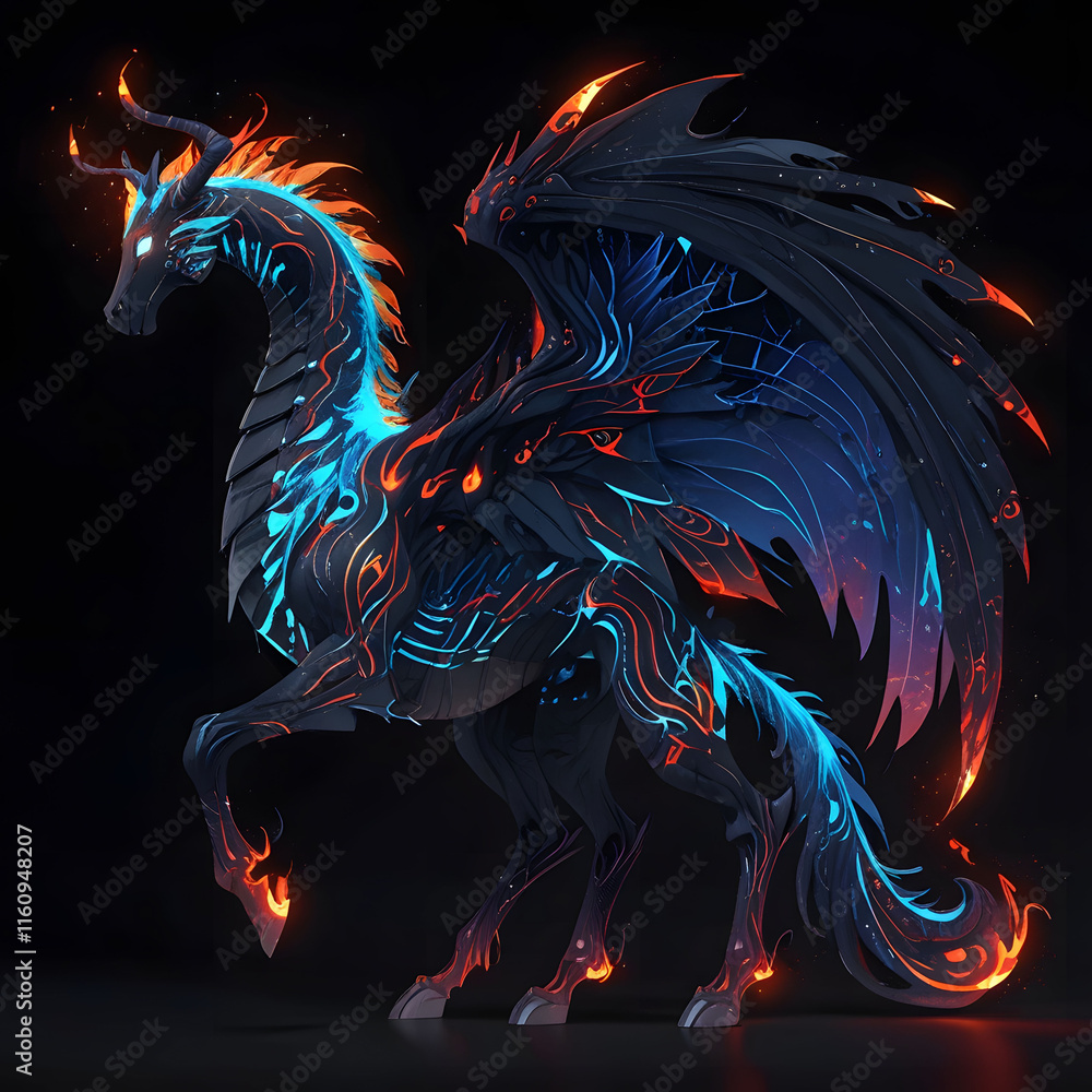Mythical fire-element dragon fantasy realm digital art dark environment ...