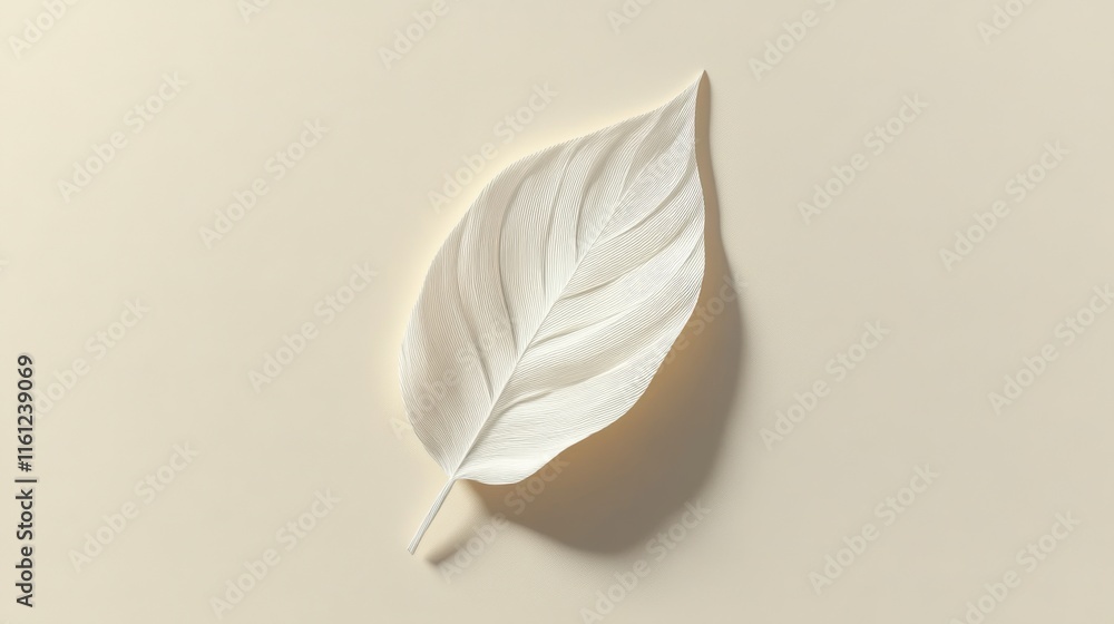 Stylized Single Leaf with Soft Gradients on Light Taupe Background ...