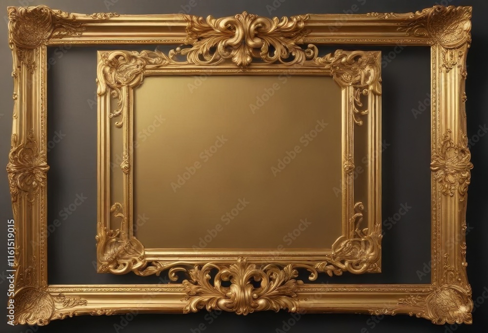 Classic gold scroll frame with golden accents and soft focus background ...