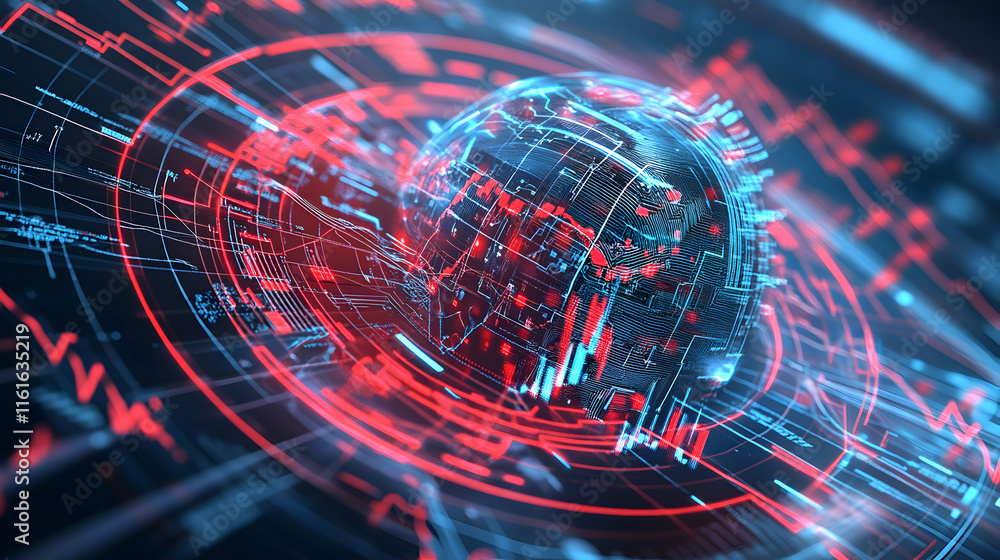 Photo Global Network Data Visualization, A Futuristic Interface Displays Worldwide Connections ...