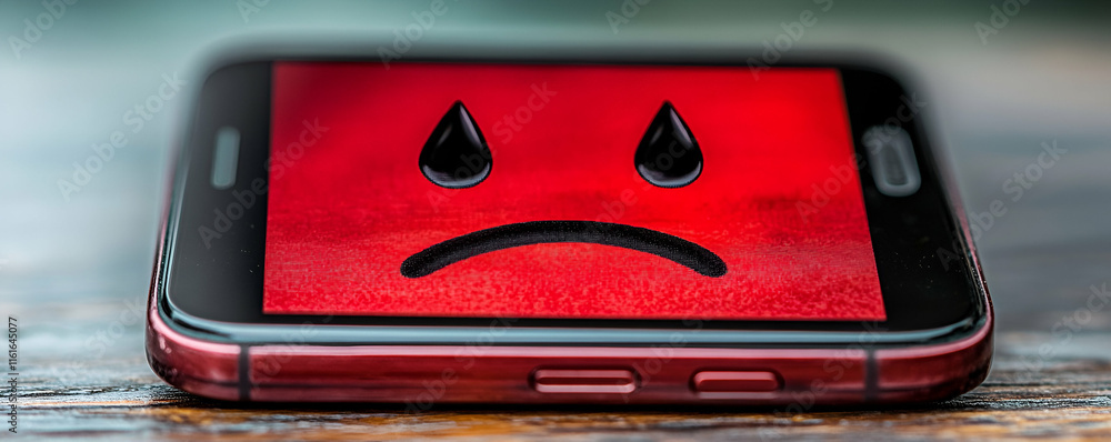 Smartphone Displays Sad Face Emoji: Digital Disappointment, Showing ...