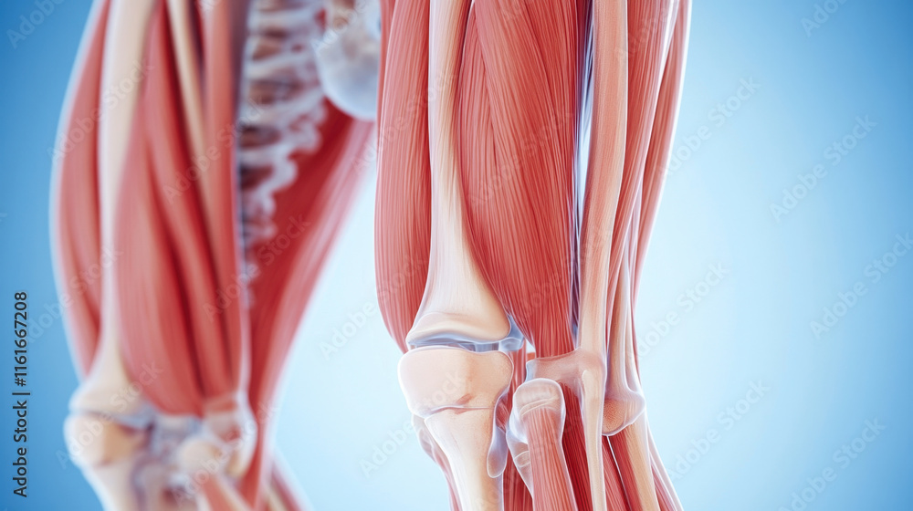 Anatomical illustration of human leg muscles, focusing on hamstring and ...